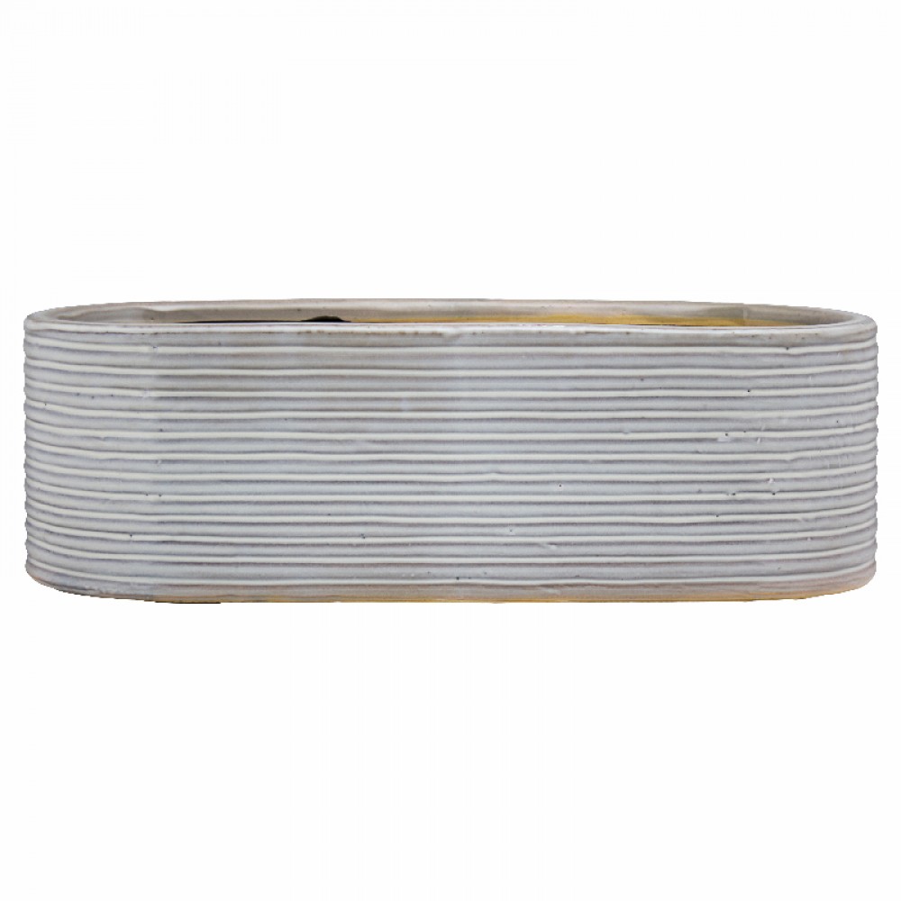 WHITE RIBBED OVAL PLANTER
